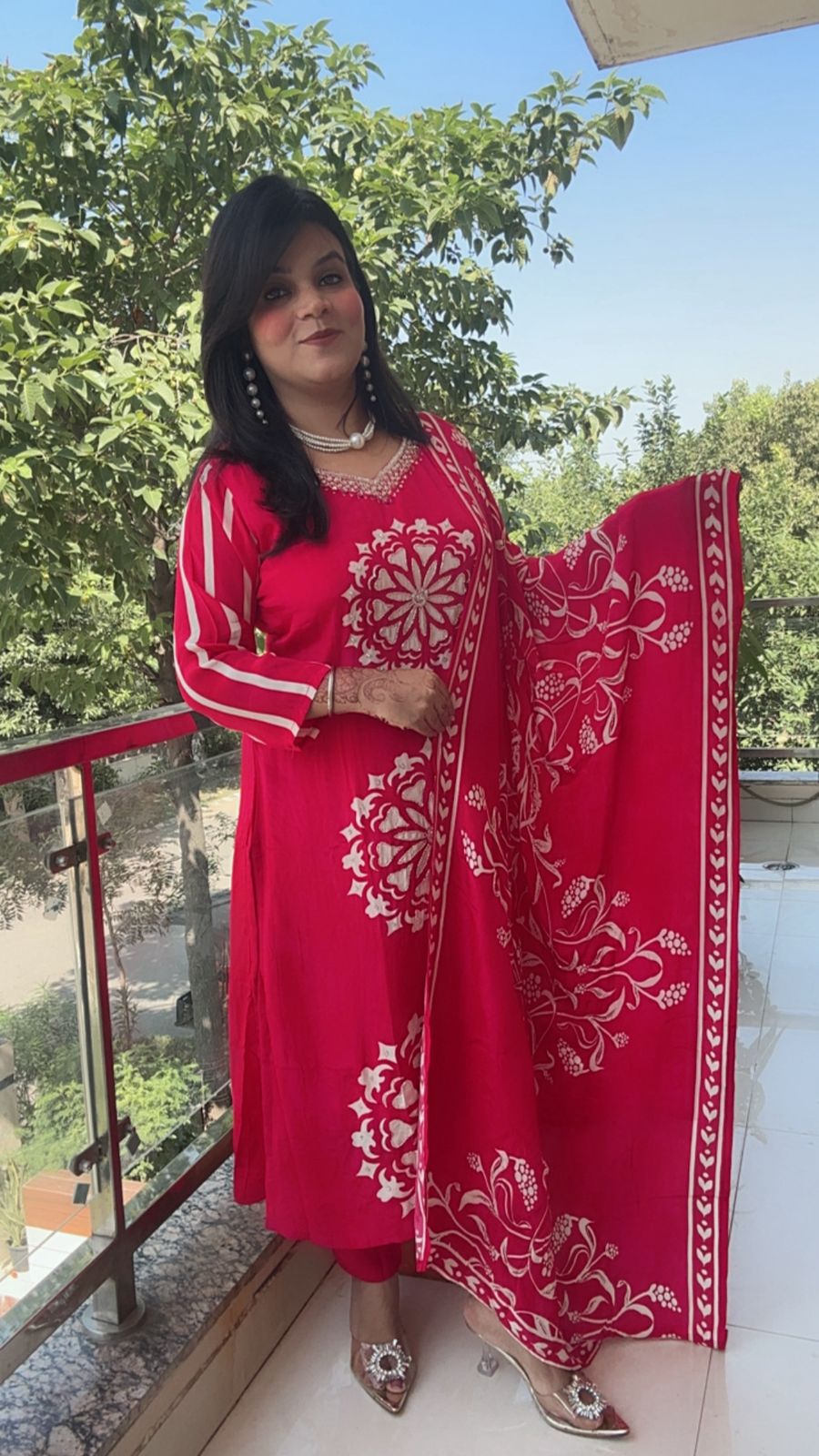 red suit with print – Preet Collections