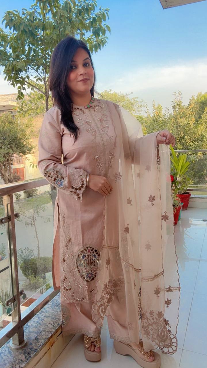 Cream Cotton silk embroidered – Preet Collections